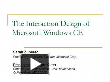 The Interaction Design of Microsoft Windows CE presentation | free to ...