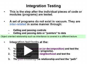 Integration Testing presentation | free to view