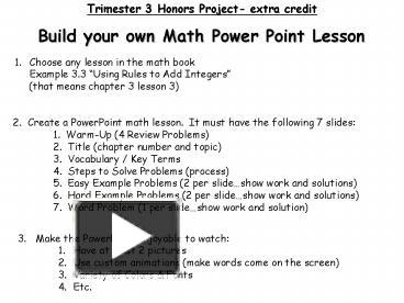 PPT – Trimester 3 Honors Project extra credit PowerPoint presentation ...