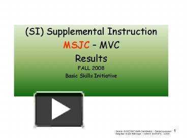 SI Supplemental Instruction presentation | free to view