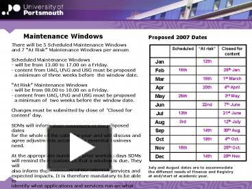 Maintenance Windows presentation | free to view