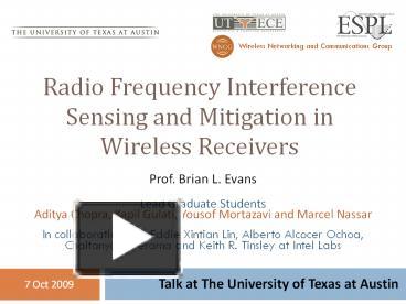 Radio Frequency Interference Sensing and Mitigation in Wireless ...