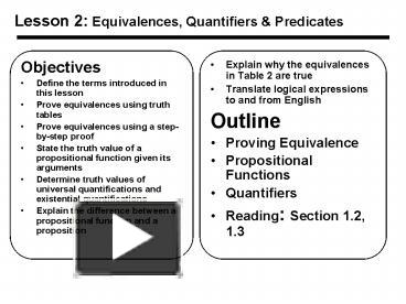 PPT – Lesson 2: Equivalences, Quantifiers PowerPoint presentation ...