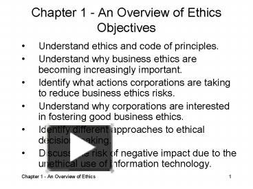 Chapter 1 An Overview of Ethics Objectives presentation | free to view