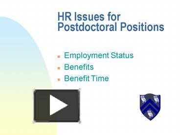 HR Issues for Postdoctoral Positions presentation | free to view