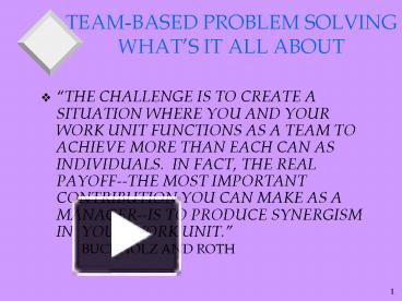 TEAM-BASED PROBLEM SOLVING WHAT presentation | free to view