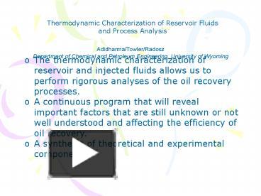 PPT – Thermodynamic Characterization of Reservoir Fluids PowerPoint ...