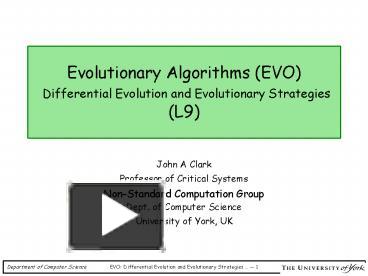 Evolutionary Algorithms EVO Differential Evolution and Evolutionary ...