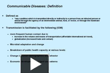 Communicable Diseases: Definition presentation | free to view