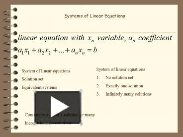 PPT – Systems of Linear Equations PowerPoint presentation | free to ...