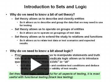 PPT – Introduction to Sets and Logic PowerPoint presentation | free to ...
