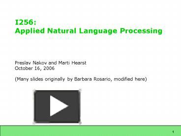 PPT – I256: Applied Natural Language Processing PowerPoint presentation ...