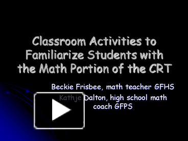 PPT – Classroom Activities to Familiarize Students with the Math ...