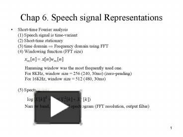 PPT – Chap 6' Speech signal Representations PowerPoint presentation ...