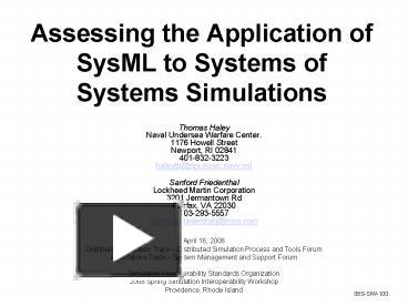 PPT – Assessing the Application of SysML to Systems of Systems ...