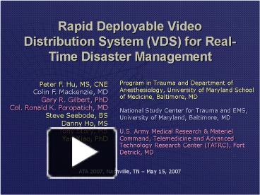 PPT – Rapid Deployable Video Distribution System VDS for RealTime ...