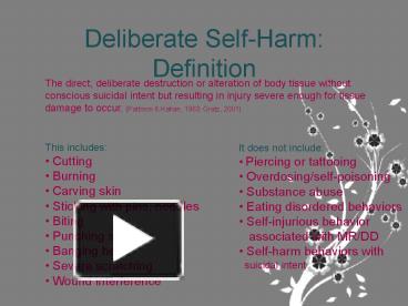 PPT – Deliberate SelfHarm: Definition PowerPoint presentation | free to ...