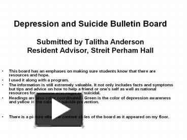 Depression and Suicide Bulletin Board Submitted by Talitha Anderson ...