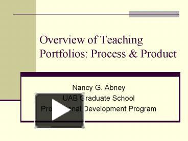PPT – Overview of Teaching Portfolios: Process PowerPoint presentation ...