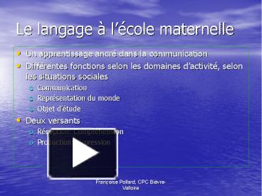 PPT – Le langage lcole maternelle PowerPoint presentation | free to ...
