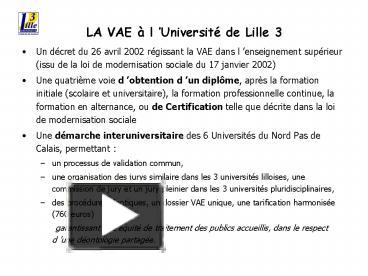 PPT – LA VAE PowerPoint presentation | free to view - id: 298ece-ZDc1Z