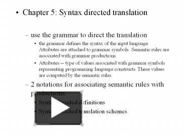 Chapter 5: Syntax directed translation presentation | free to download