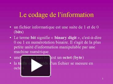 Le codage de l'information presentation | free to view