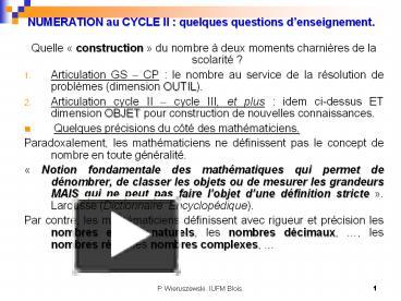 PPT – NUMERATION au CYCLE II : quelques questions d PowerPoint ...