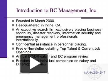 Introduction to BC Management, Inc. presentation | free to view