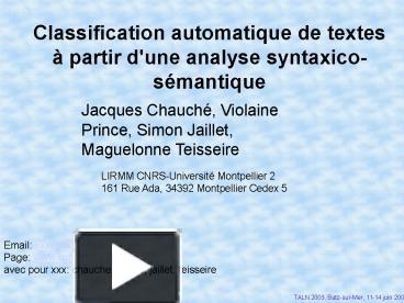 Classification automatique de textes presentation | free to view