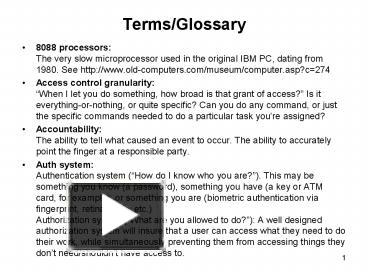 Terms/Glossary presentation | free to view