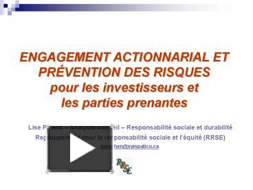 ENGAGEMENT ACTIONNARIAL ET PRVENTION DES RISQUES presentation | free to ...