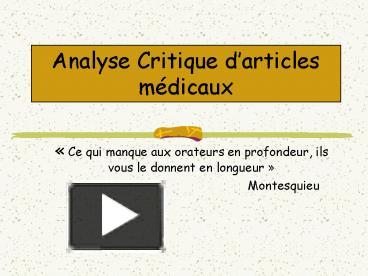 Analyse Critique d presentation | free to view