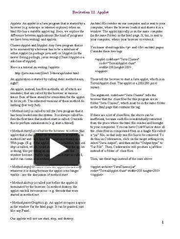 PPT – Recitation 11. Applet PowerPoint presentation | free to download ...