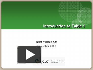 PPT – Introduction to Table 1 PowerPoint presentation | free to view ...