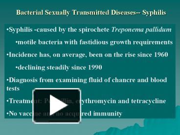 PPT – Bacterial Sexually Transmitted Diseases Syphilis PowerPoint ...