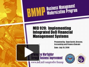 MID 920: Implementing Integrated DoD Financial Management Systems ...