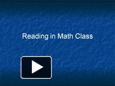 Reading in Math Class presentation | free to view
