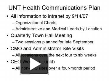 UNT Health Communications Plan presentation | free to view
