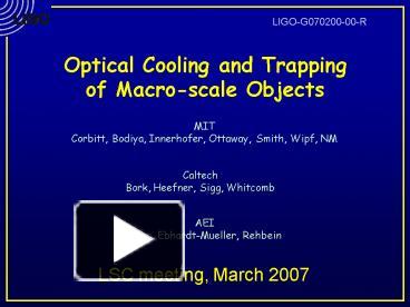 PPT – Optical Cooling and Trapping of Macroscale Objects PowerPoint ...
