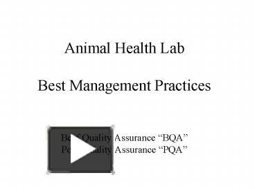 Animal Health Lab Best Management Practices Beef Quality Assurance BQA ...