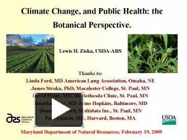 Lewis H. Ziska, USDAARS presentation | free to view