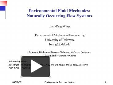 Environmental Fluid Mechanics: Naturally Occurring Flow Systems ...