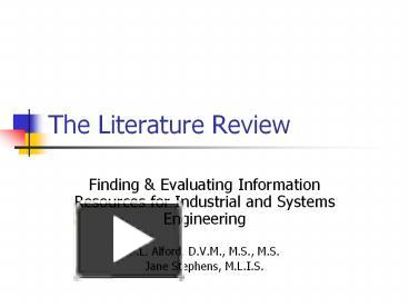 The Literature Review presentation | free to view