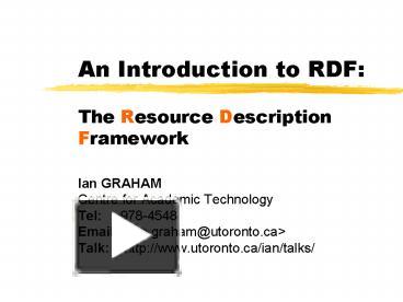 An Introduction to RDF: presentation | free to view