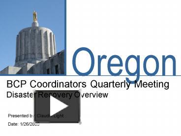BCP Coordinators Quarterly Meeting Disaster Recovery Overview ...