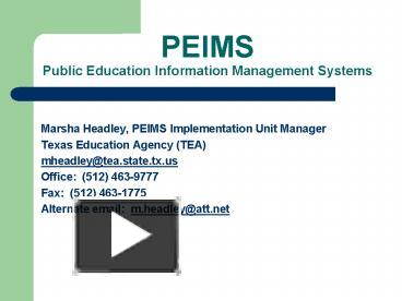 PEIMS Public Education Information Management Systems presentation ...