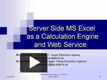 PPT – Server Side MS Excel as a Calculation Engine and Web Service ...