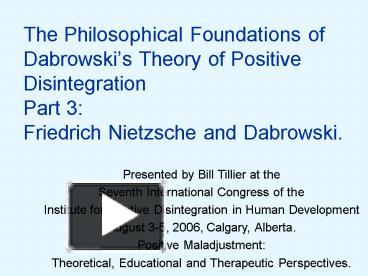 The Philosophical Foundations of Dabrowskis Theory of Positive ...
