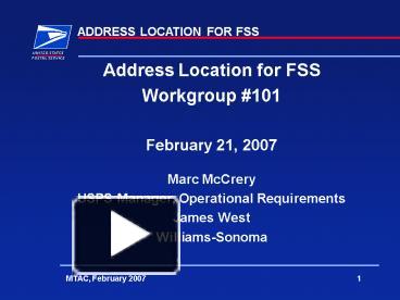 Address Location for FSS presentation | free to view